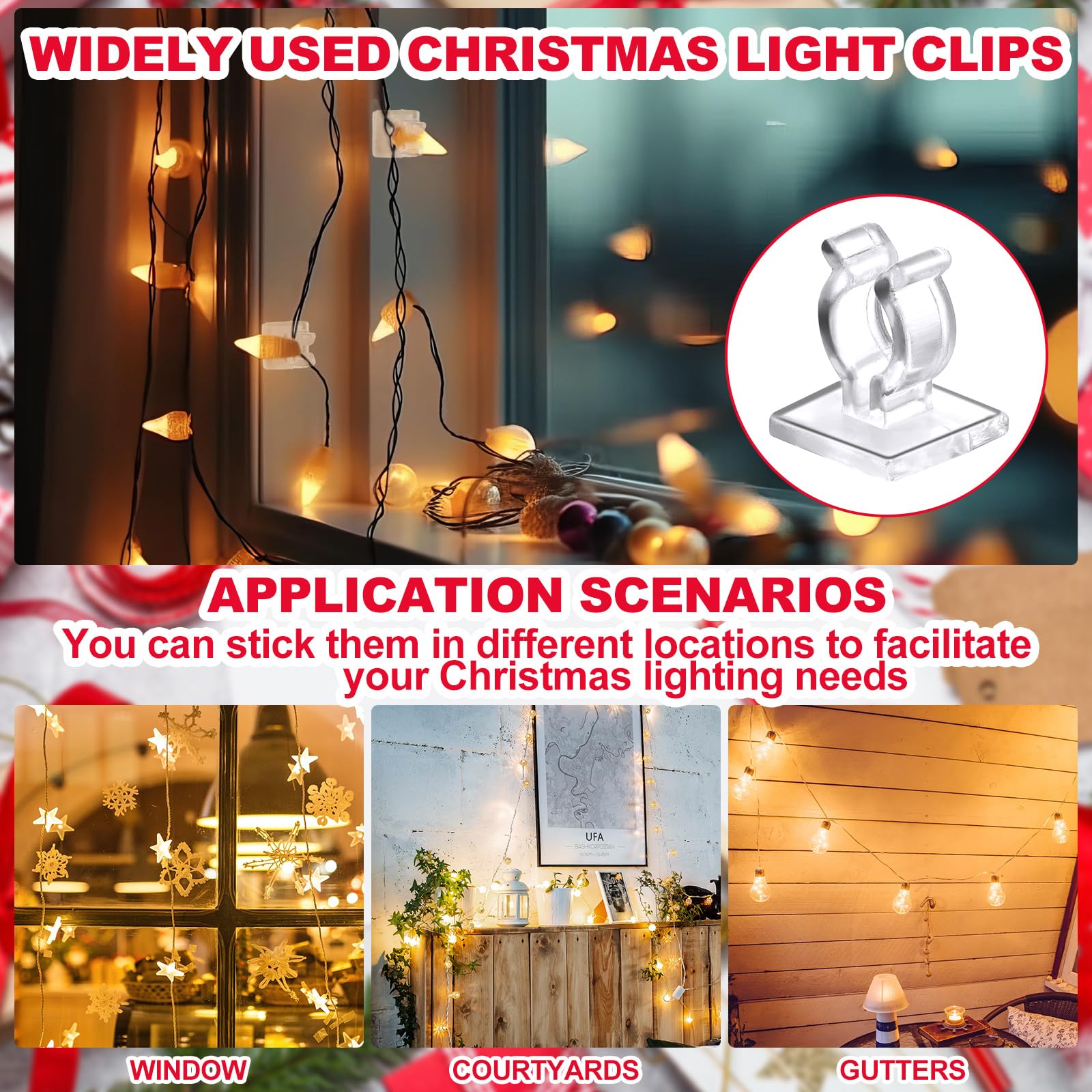 Menkxi 25 Pcs Mini Christmas Light Clips Outdoor Adhesive Wall Hanging Hooks Waterproof Mini Christmas Light Gutter Clips for Walls Windows Eaves and Yards (Clear)