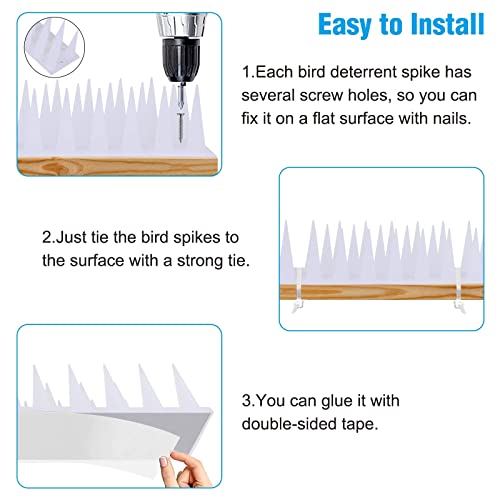 MorTime 12 Pack Bird Spikes 13.2 FT Bird Deterrent Spikes for Small Birds Squirrels Cats Keep Birds Away from Fence Roof Railing
