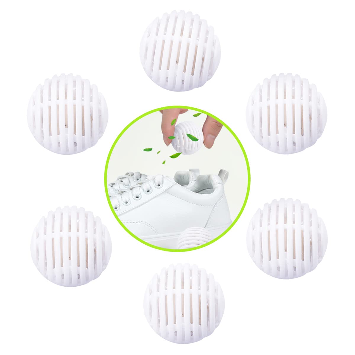 Deodorizer Balls for Sneaker Upgraded, Odor Purifying Ball Cleaner Eliminator for Shoes, Drawers, Lockers & Gym Bags - 6 Pack