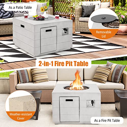 Giantex Outside Fire Pit Table - 50,000 BTU Outdoor Square Propane Fire Table, Gas Fire Tables w/ Lid, Lava Rocks, Stainless Steel Burner, Water-Proof Cover, 34" Stone Fire Pit for Patio Garden