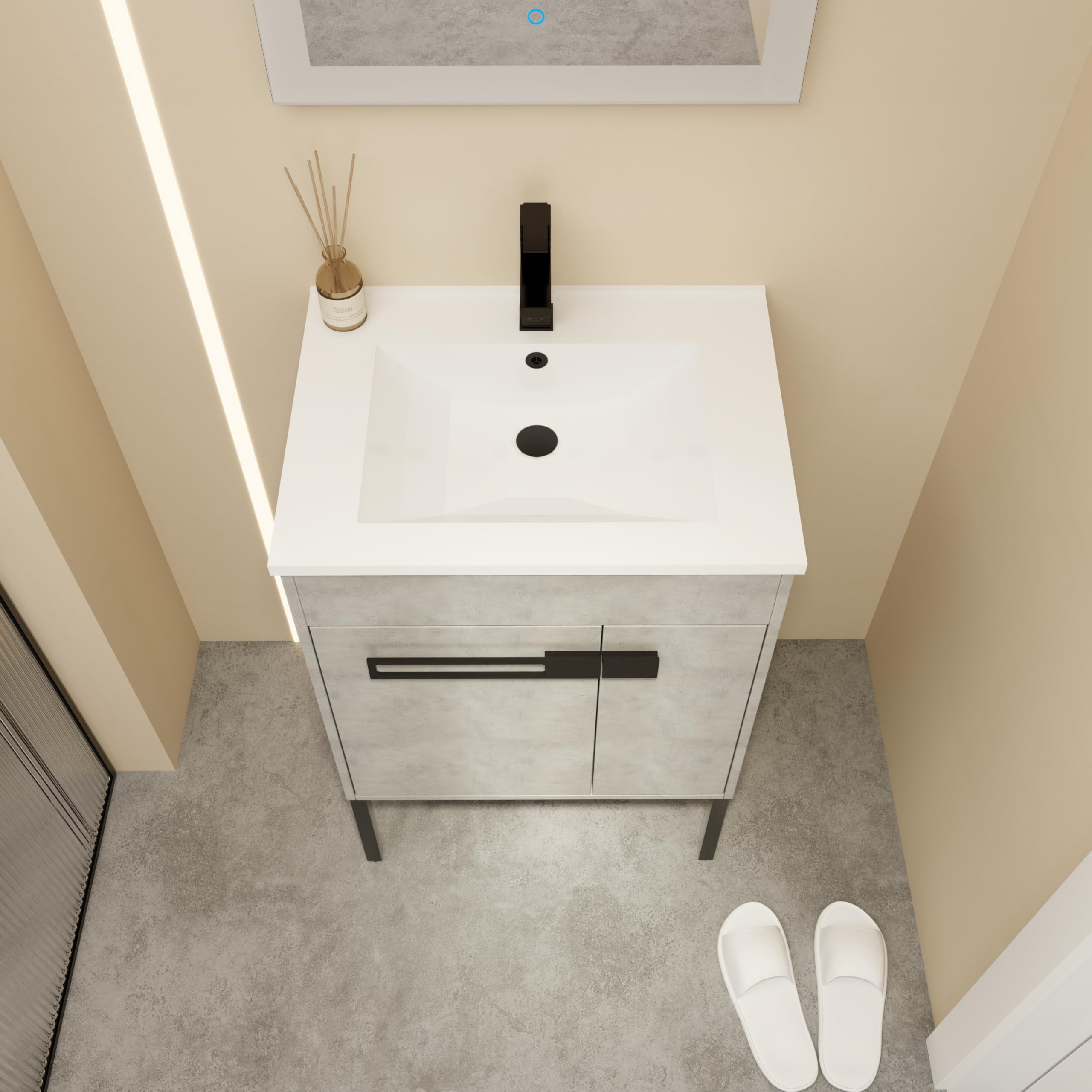 Maotifeys Wall Mounted & Free Standing Bathroom Vanity with Sink Modern 24" Bathroom Vanity with Storage Cabinet Wood Bath Vanity w/Ceramic Sink for Small Space