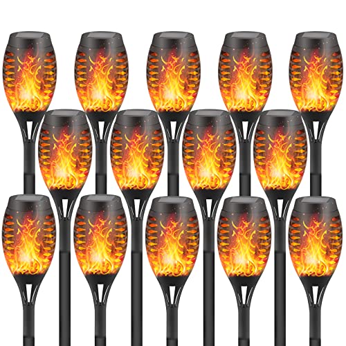 FAISHILAN 14 Pack Large Solar Flame Flickering Torch Solar Outdoor Lights LED Waterproof Solar Flame Light Torches Landscape Torch Solar Powered LED Light for Outside Pathway Yard Dusk to Dawn