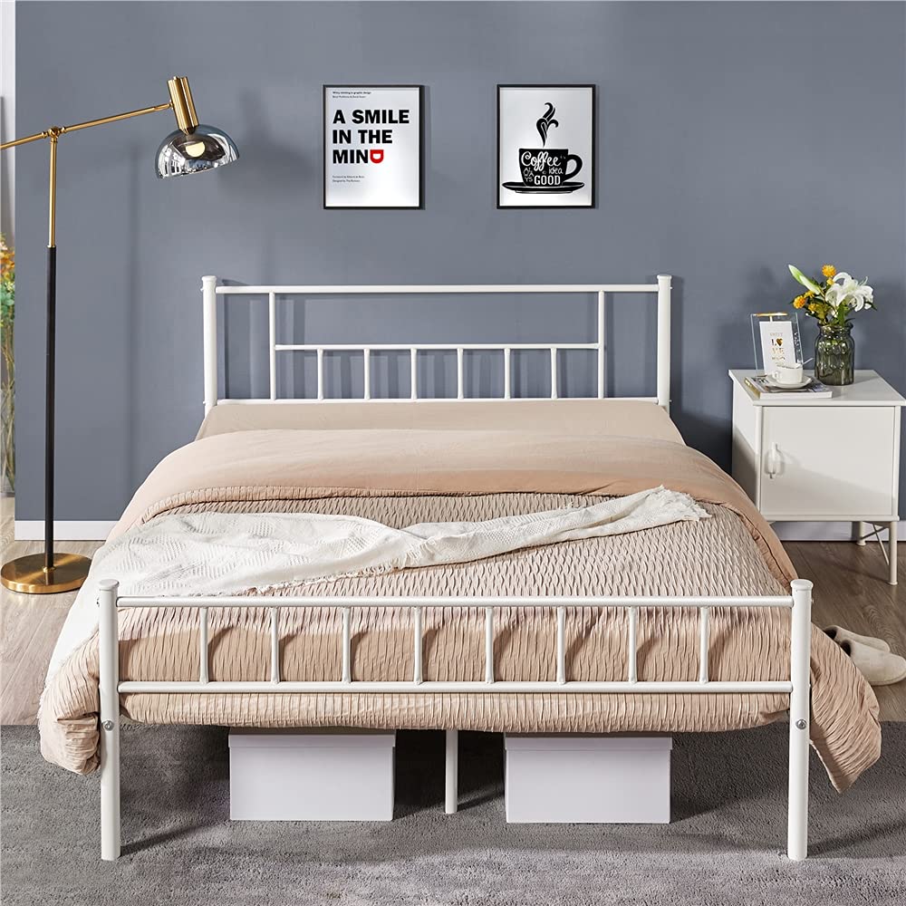 Yaheetech 13 inch Twin Size Metal Bed Frame with Headboard and Footboard Platform Bed Frame with Storage No Box Spring Needed Mattress Foundation Black