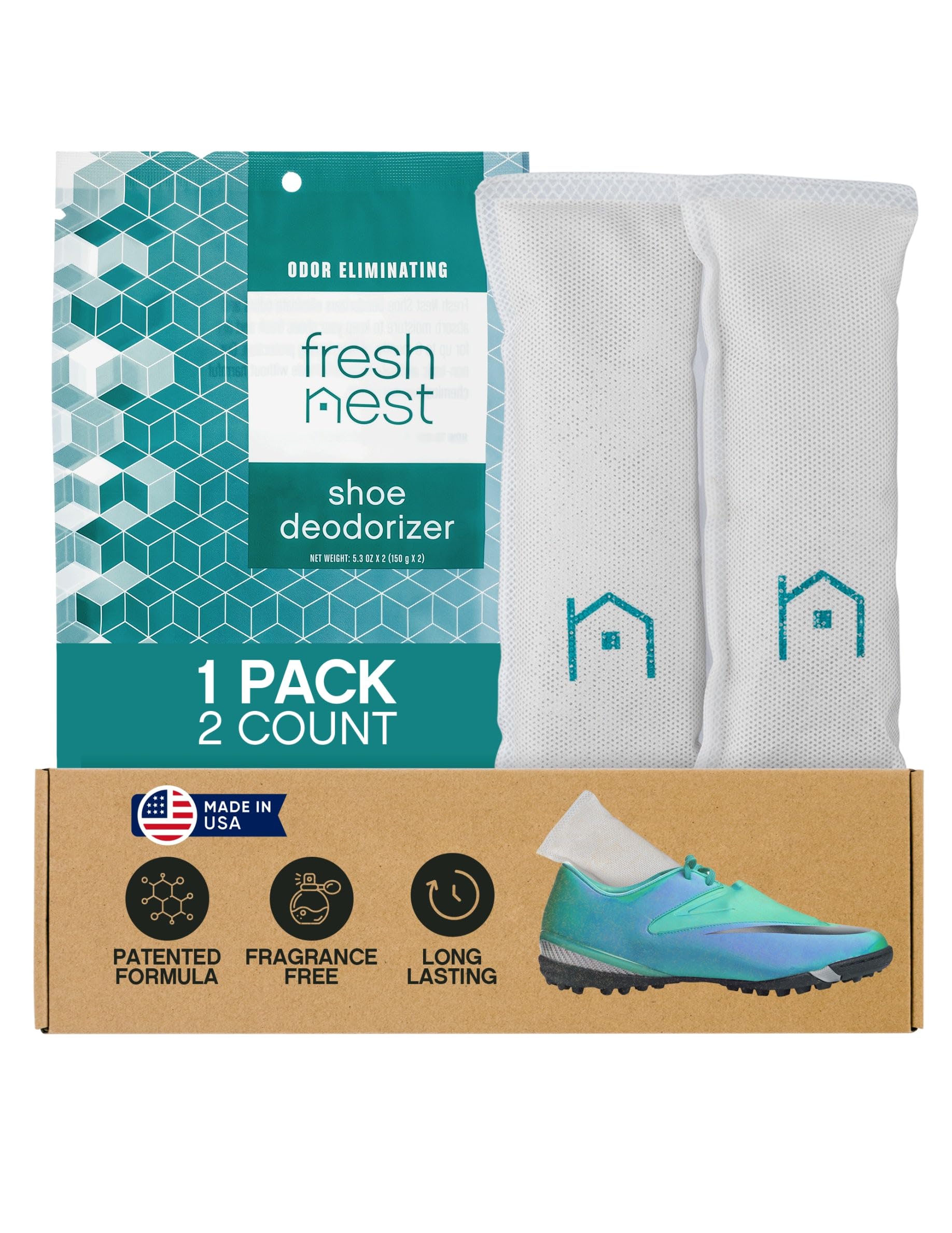 Fresh Nest Shoe Deodorizer (2-Pack) - Odor Eliminator, Freshener for Sneakers, Gym Bags, and Lockers