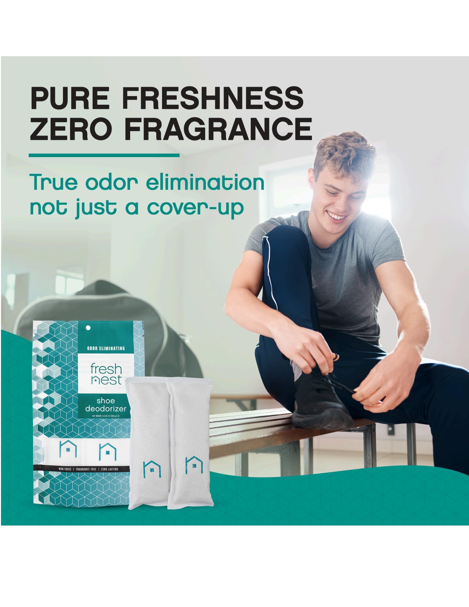 Fresh Nest Shoe Deodorizer (2-Pack) - Odor Eliminator, Freshener for Sneakers, Gym Bags, and Lockers