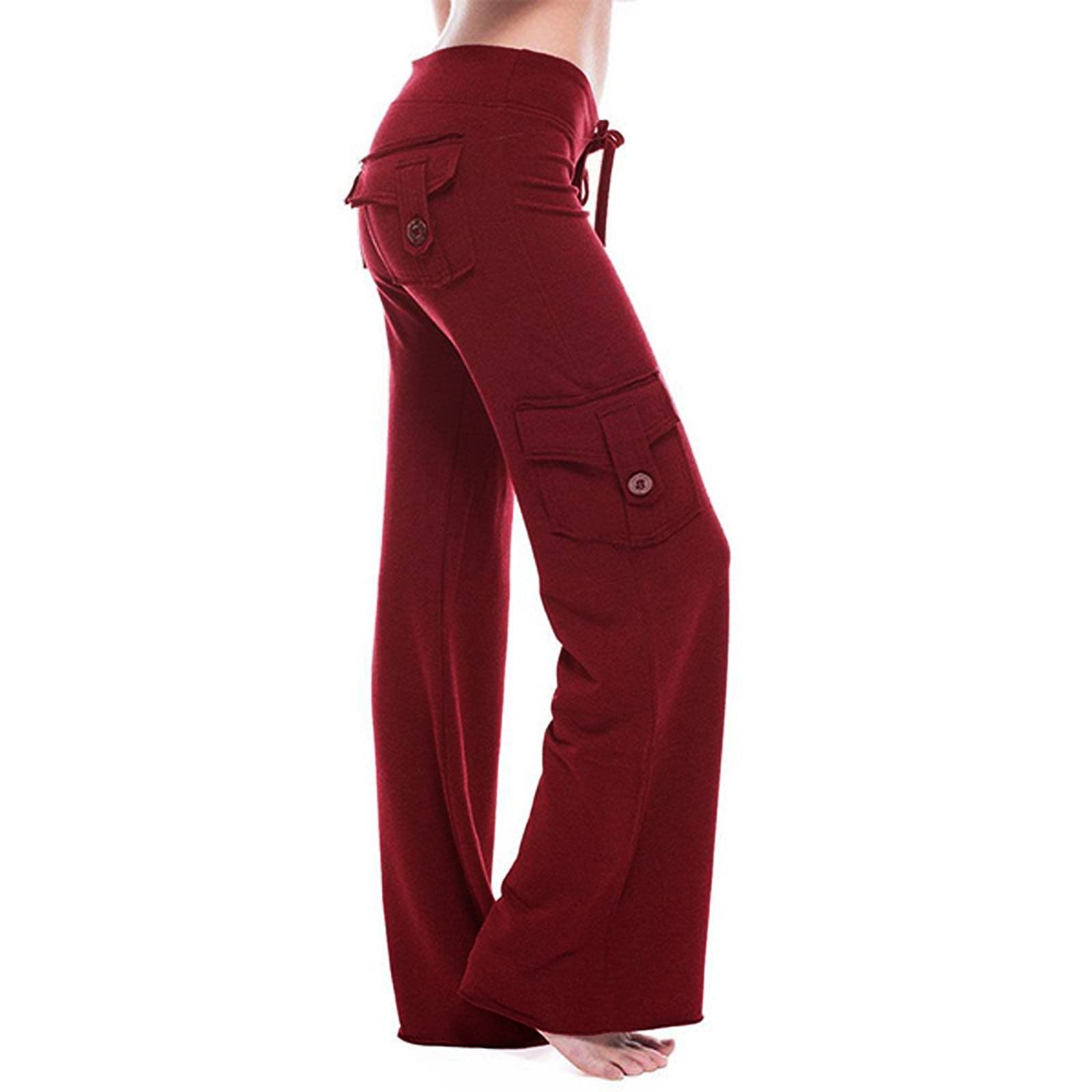 Womens Yoga Leggings Cargo Pants Stretchy Drawstring Elastic Waist Loose Trousers Side Pockets Wide Leg Yoga Leggings