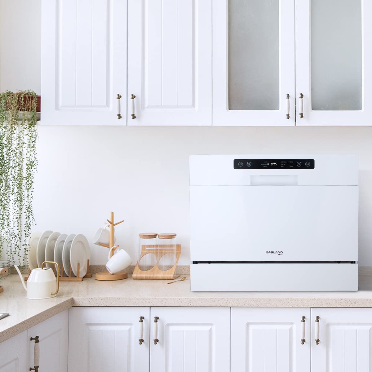 Compact Countertop Dishwasher, GASLAND Chef DW106W Portable Dishwasher with Air Dry Function, Dishwasher with 6 Place Setting and Silverware Basket for Apartment, Dorm and RV, White