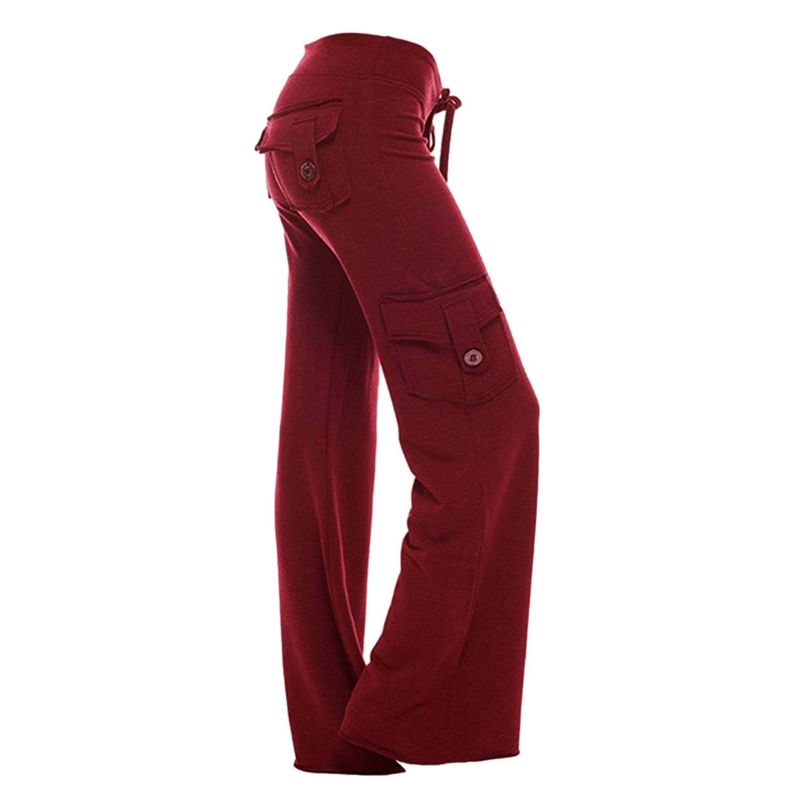 Womens Yoga Leggings Cargo Pants Stretchy Drawstring Elastic Waist Loose Trousers Side Pockets Wide Leg Yoga Leggings