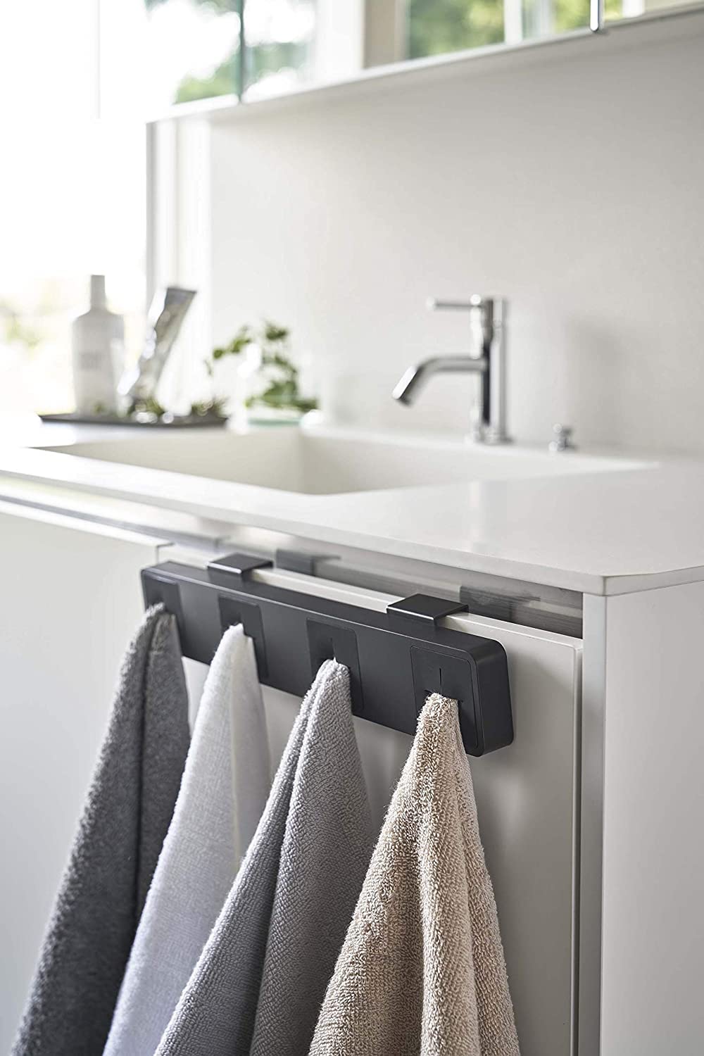 Yamazaki Push Dish Home Self Adhesive Plastic | Towel Holder, One Size, Black