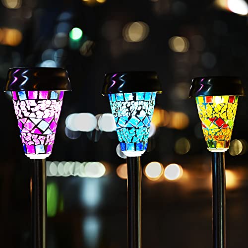GIGALUMI Solar Garden Lights Outdoor, Halloween/Christmas Decorations Outdoor, Mosaic LED Solar Yard Lights 3 Color, Pathway Landscape Lighting for Path, Walkway, Driveway, Patio and Yard