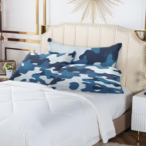 Blue Camouflage Pillowcase for Hair and Skin Body Pillow Cover Body Pillow Case King Size 20"X 40" Long Pillow Cases with Zipper for Body Pillows