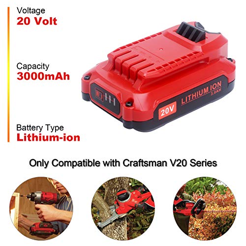 ELEFLY 2 Pack 20V 3.0Ah Lithium Battery Replacement for Craftsman 20V Battery CMCB201 CMCB202 CMCB204, Compatible with Craftsman V20 Series 20V Max Cordless Power Tools