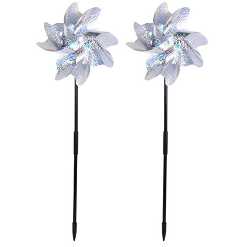YARDWE 2pcs Bird Blinder Repellent Pinwheels Reflective Pinwheels Sparkly Pin Wheel Wind Spinners Scare Off Birds and Garden Decoration