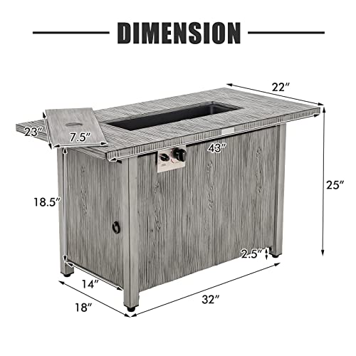 HAPPYGRILL 43 Inches Outdoor Propane Fire Pit Table, 50,000 BTU Gas Fire Pit Table with Lid, Protective Cover and Lava Rocks, Pulse Ignition Gas Fire Table for Backyard Garden Patio, CSA Certification