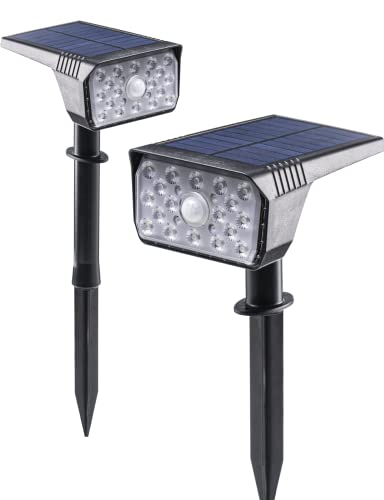 SIDSYS Solar Spot Lights Outdoor, Motion Sensing Solar Outdoor Lights, IP65 Waterproof Spotlights with High Condensing Lens, Outdoor Solar Lights for Yard Garden Pathway Patio 2 Pack
