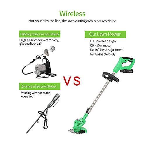FGZIO String Trimmer 21V Grass Trimmer 650W Electric String Trimmer Battery Powered Weed Grass Trimmer Brush Cutter Kit for Garden Clearing Weeds Flower Trees,RED2