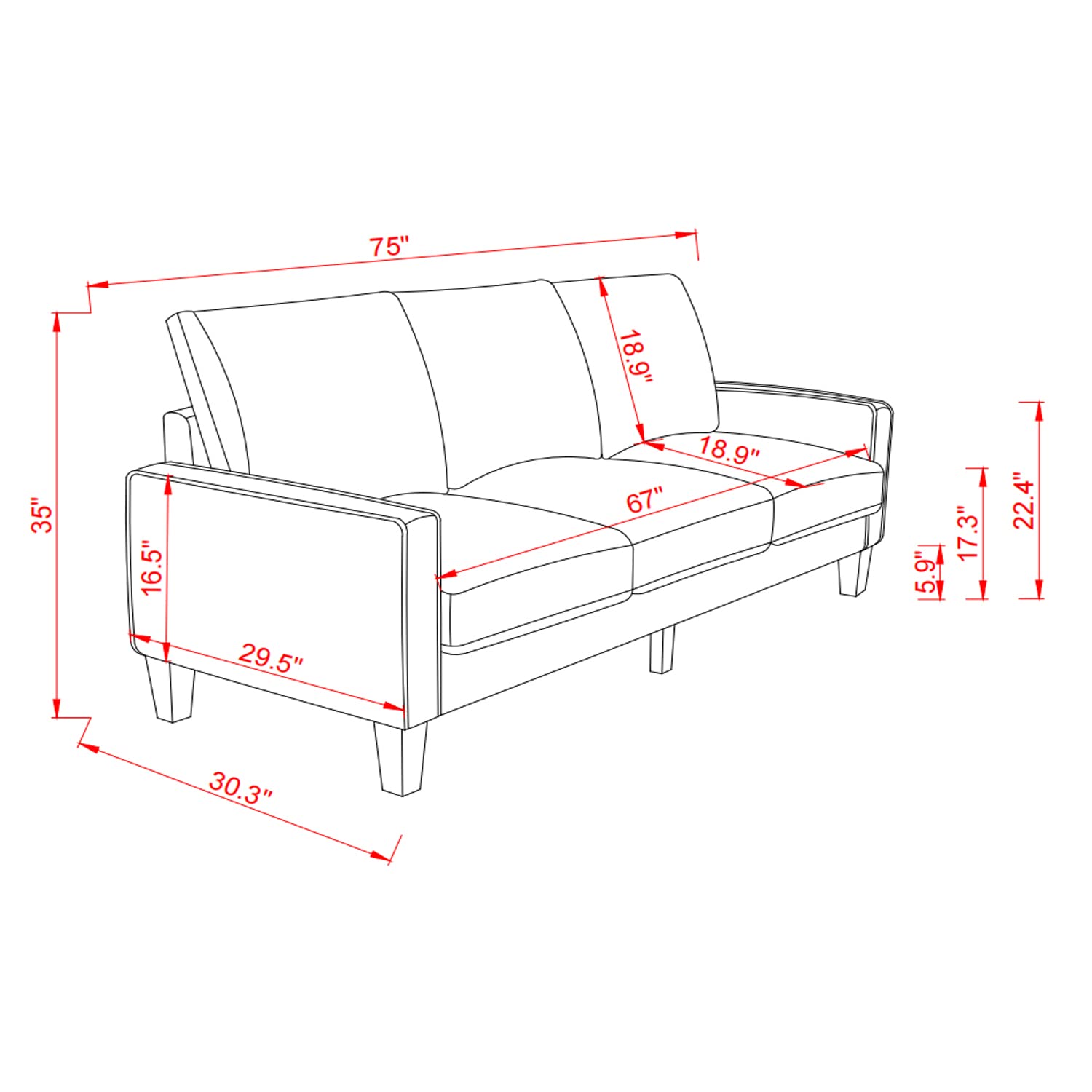 LCH Large, Three-seat Classic Chesterfield Settee Sofa Modern 3 Seater Couch Furniture Tufted Back for Living Room (Dark Grey)