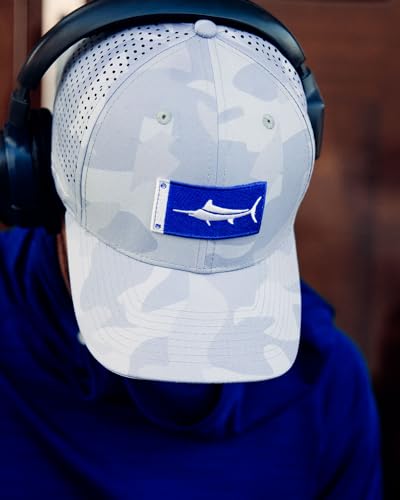 Billfish Gear White Marlin Flag Hat Lightweight Performance Headwear for Big Game Offshore Fishing, Gray Camo