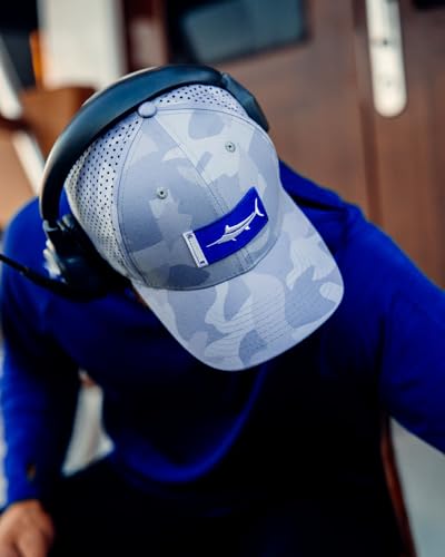 Billfish Gear White Marlin Flag Hat Lightweight Performance Headwear for Big Game Offshore Fishing, Gray Camo
