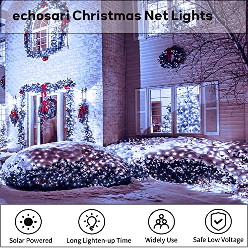 echosari Solar Powered 120 LED Net Mesh String Lights with IP65 Waterproof & 8 Modes, 5.9Ft x 3.9Ft Dark Green Cable Fairy Icicle String Lights for Fence/Garden/Wedding Party (Cool White)