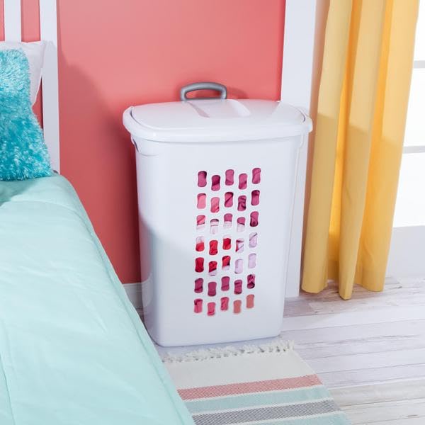 Wheeled Laundry Hamper White with Retractable Handle Large Portable Rolling Laundry Basket With Lid For Dirty Clothes - Made In USA