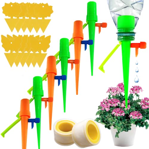 【Upgrade】 Self Watering Spikes, 12Pack Plant Water Stakes + 12Pack Flower Papers Automatic Drip Irrigation System Adjustable Valve Switch Device Garden Plants Indoor Outdoor Home Vacation Use NSWXZDS