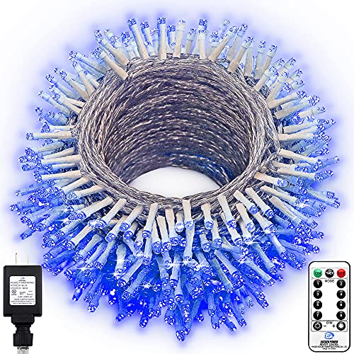 Heceltt Christmas Lights Outdoor, 394ft 1000 LED Extra Long Christmas Fairy String Lights, Plug in with 8 Modes & Remote, Clear Wire UL Listed for Wedding Garden Yard Tree Xmas Decor - Blue
