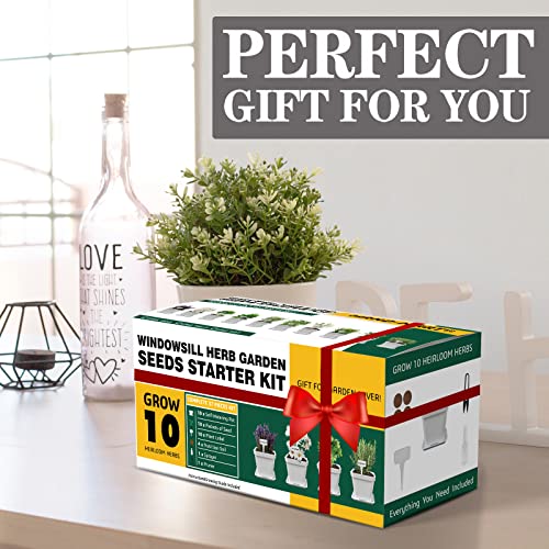 Herb Garden Windowsill Starter Kit - 10 Herb Indoor Kitchen Growing Herb Complete Set Including Everything for Beginner - DIY Garden Gifts for Kid Adult