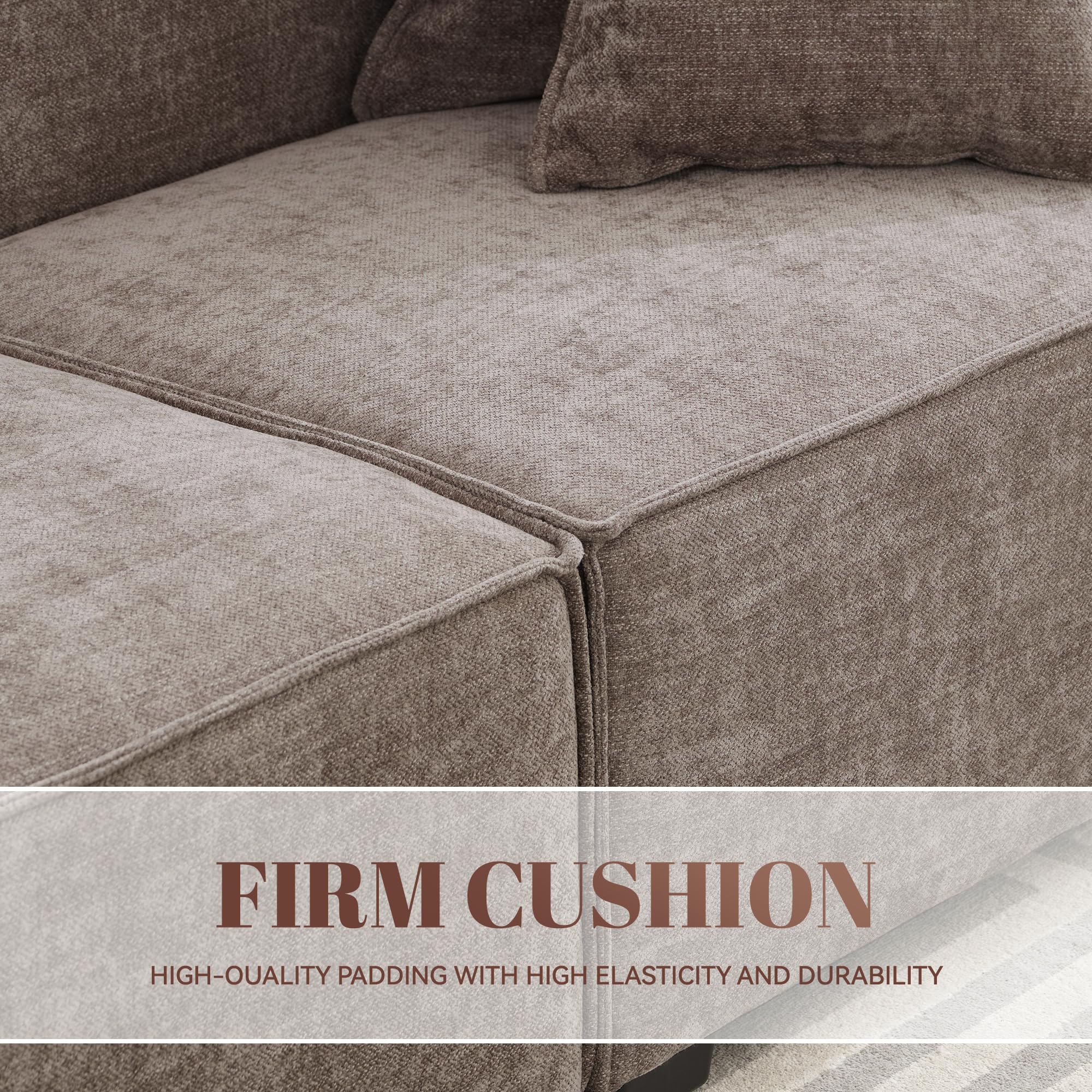 WILLOVE 89.3'' Modern Sofa Couches for Living Room, 3 Seater Cloud Couch with Deep Seat, Comfy Couch with Extra Wide Armrests & 4 Throw Pillows, Chenille Oversized Sofas for Office, Apartment, Brown