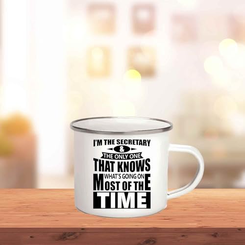 Funny Gift Funny Gift For Secretaries Who Know What's Going On - Unique Gift For Grandmothers On Birthday - 12oz Enamel Silver Mug