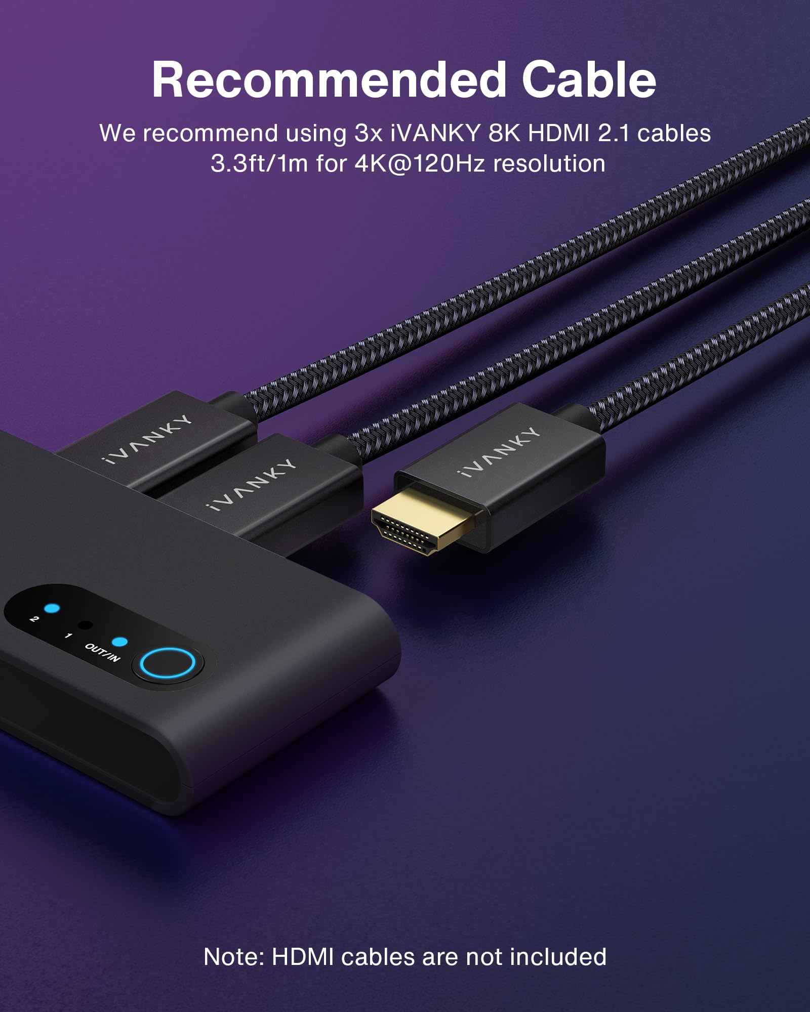 8K HDMI 2.1 Switch iVANKY Bi-Directional 2 in 1 Out HDMI Switch with Remote, 4K@120Hz 8K@60Hz HDMI Switcher 1 in 2 Out (1 Display at a Time) 48Gbps for PS5/PS4, Xbox, Roku, Apple TV, Fire Stick
