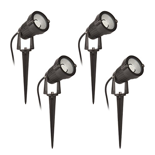 Tento Lighting 60cm Extended Wires Low Voltage Outdoor Backyard Lawn Spotlight Landscape Garden Wall Lighting COB LED Lights, Cool White, 12v 5w (500lm) (4/Pack)
