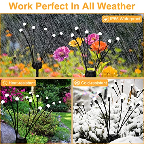 OHIJOY Swaying Garden Lights with Built-in Motor, 4pcs Firefly Lights Outdoor IP65 Waterproof, LED Garden Decorative Lights for Pathway Yard Patio - Warm Yellow