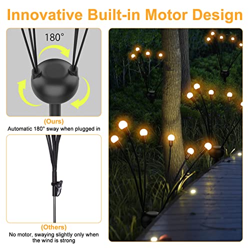 OHIJOY Swaying Garden Lights with Built-in Motor, 4pcs Firefly Lights Outdoor IP65 Waterproof, LED Garden Decorative Lights for Pathway Yard Patio - Warm Yellow