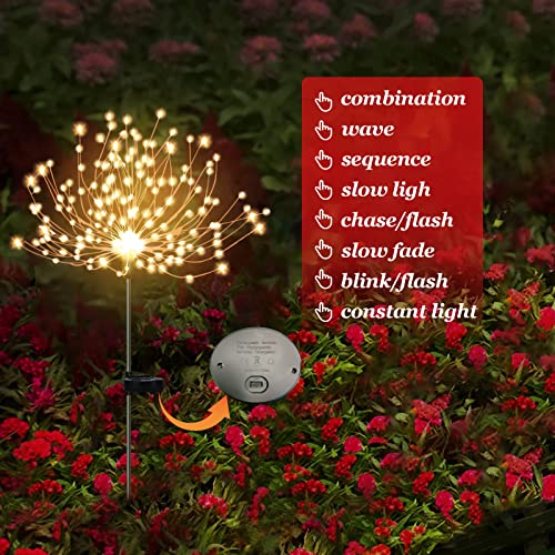 Havelock Outdoor Solar Garden Lights 2 Pack, 120 LED Solar Firework Light 8 Lighting Modes Decorative Stake Landscape Light Waterproof Copper Wire Light for Garden Pathway Party Decor(Warm White)