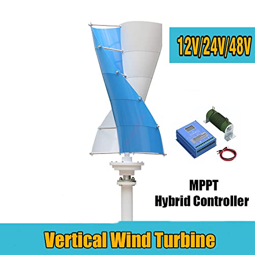 HUIZHITENGDA 10000W Vertical Axis Wind Turbine Generator, 12V 24V 48V with MPPT Controller Vertical Wind Turbine Permanent Magnet Generator for Garden Home (Blue),24v