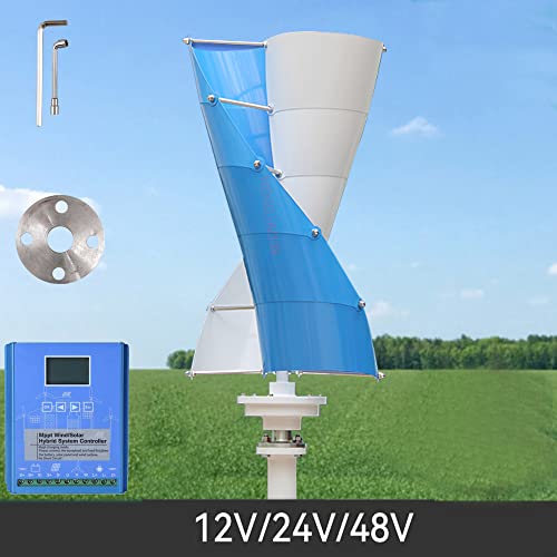 HUIZHITENGDA 10000W Vertical Axis Wind Turbine Generator, 12V 24V 48V with MPPT Controller Vertical Wind Turbine Permanent Magnet Generator for Garden Home (Blue),24v