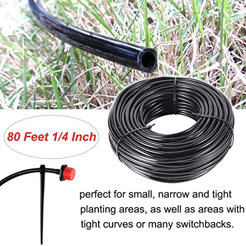Irrigation Hose Kit, 80 Feet 1/4 Inch Drip Line Irrigation Hose, with a Variety of Drip Irrigation Barbed Fittings,Suitable for Garden Irrigation System (1/4 Hose Standard kit)