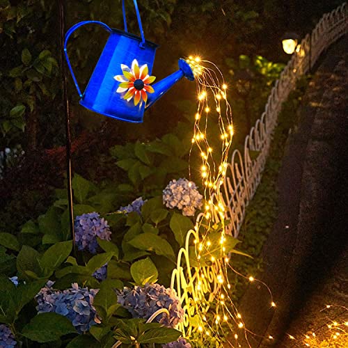 Solar Waterfall Garden Decor Lights,60 LED Running Water Flashing,Waterproof Solar Watering can Lights, Yard Decor for Outside for Porch Lawn Backyard Landscape Pathway Patio Gifts (Chrysanthemum)