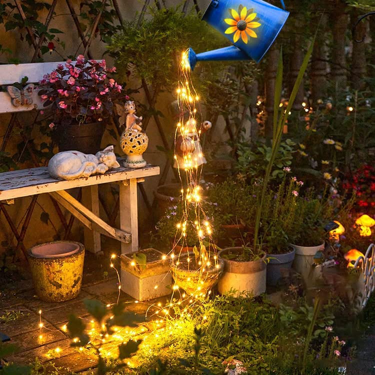 Solar Waterfall Garden Decor Lights,60 LED Running Water Flashing,Waterproof Solar Watering can Lights, Yard Decor for Outside for Porch Lawn Backyard Landscape Pathway Patio Gifts (Chrysanthemum)