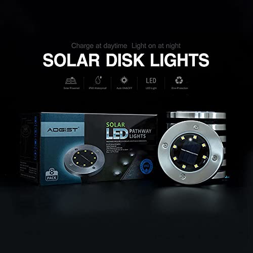 Aogist Solar Ground Lights,8 LED Garden Lights Patio Disk Lights In-Ground Outdoor Landscape Lighting for Lawn Patio Pathway Yard Deck Walkway
