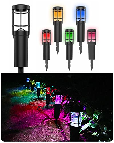 MUSCLE LIGHTING Solar Pathway Lights Bollard, 7 Color Changing/Warm White Landscape Path Light, Outdoor Waterproof Garden Light for Patio, Yard, Driveway, Pack of 6