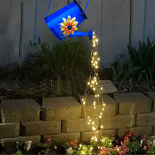Solar Waterfall Garden Decor Lights,60 LED Running Water Flashing,Waterproof Solar Watering can Lights, Yard Decor for Outside for Porch Lawn Backyard Landscape Pathway Patio Gifts (Chrysanthemum)