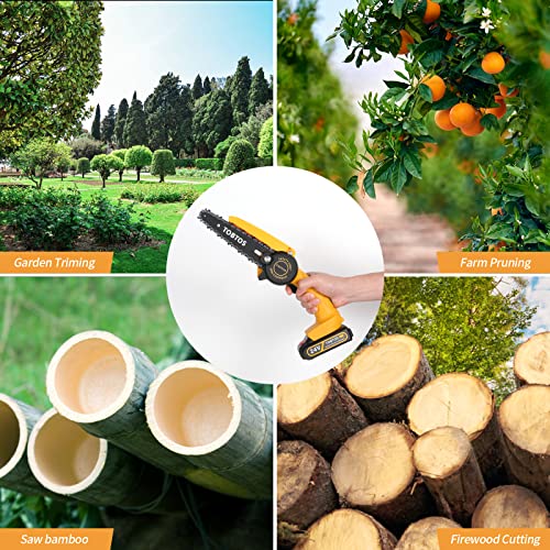 Mini Chainsaw 6 Inch Cordless, TOBTOS 24V Battery Powered Chain Saw with 2x 2.0Ah Battery, Portable Electric Chinsaw with Security Lock, Handheld Chainsaw for Tree Trimming Wood Cutting