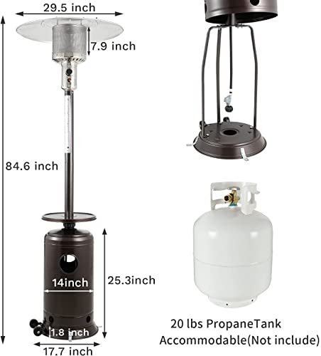 RICHRYCE 47,000 BTU Patio Heater,Outdoor propane heater with Auto Shut off Tilt Protection and Wheels,Gas Heaters for Outside, Garden, CourtyardâŚ