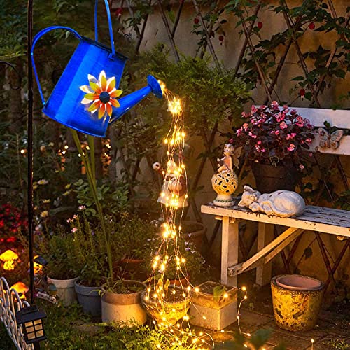 Solar Waterfall Garden Decor Lights,60 LED Running Water Flashing,Waterproof Solar Watering can Lights, Yard Decor for Outside for Porch Lawn Backyard Landscape Pathway Patio Gifts (Chrysanthemum)
