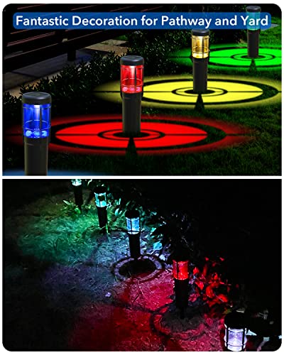 MUSCLE LIGHTING Solar Pathway Lights Bollard, 7 Color Changing/Warm White Landscape Path Light, Outdoor Waterproof Garden Light for Patio, Yard, Driveway, Pack of 6