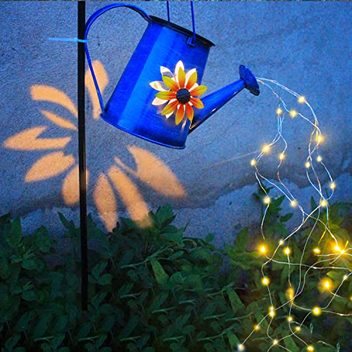 Solar Waterfall Garden Decor Lights,60 LED Running Water Flashing,Waterproof Solar Watering can Lights, Yard Decor for Outside for Porch Lawn Backyard Landscape Pathway Patio Gifts (Chrysanthemum)