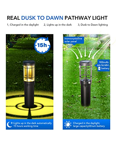MUSCLE LIGHTING Solar Pathway Lights Bollard, 7 Color Changing/Warm White Landscape Path Light, Outdoor Waterproof Garden Light for Patio, Yard, Driveway, Pack of 6