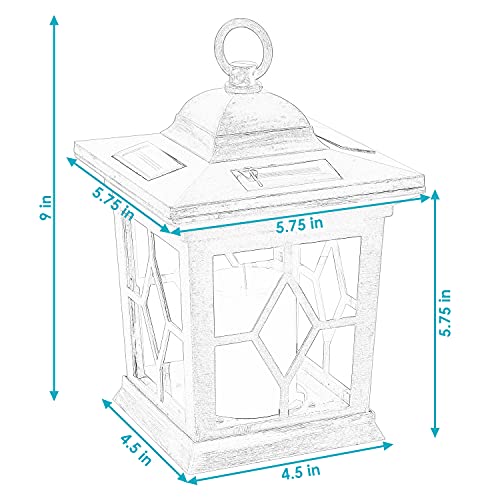 Sunnydaze Lucien Outdoor Solar LED Decorative Candle Lantern - Rustic Farmhouse Decor for Patio, Porch, Deck and Garden - Tabletop and Hanging Outside Light - Set of 2 - White - 9-Inch